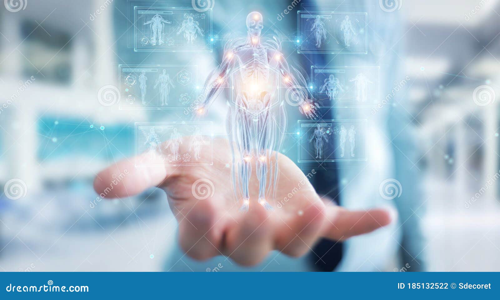 Man Using Digital X-ray Human Body Holographic Scan Projection 3D ...