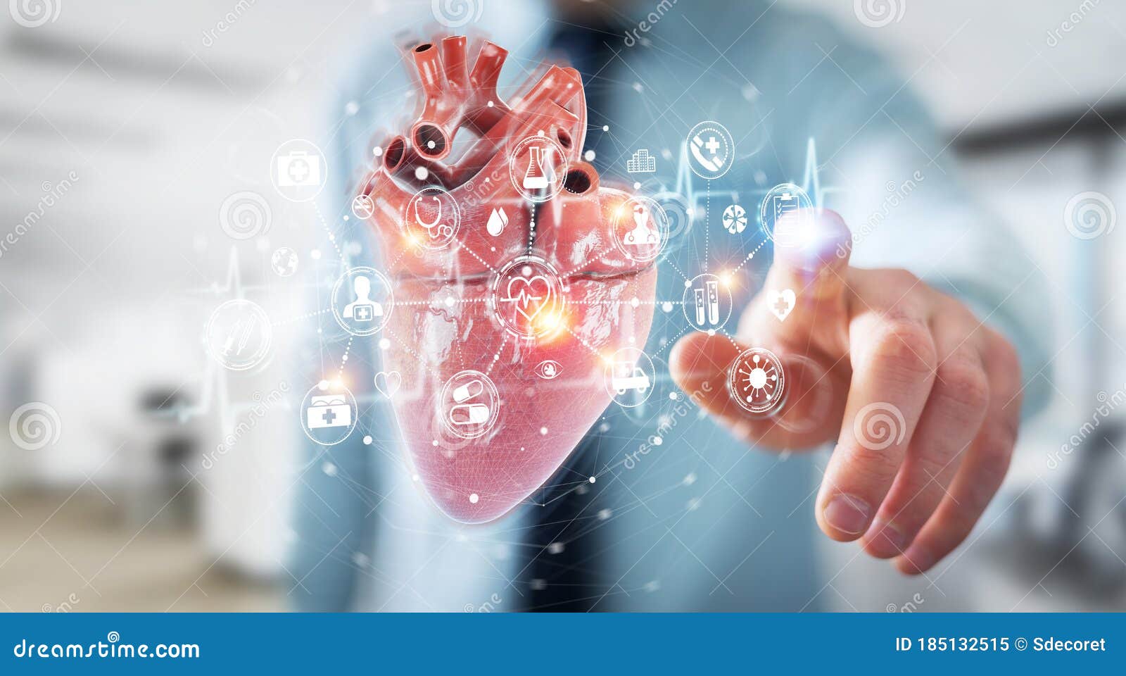 Man Using Digital X-ray of Human Heart Holographic Scan Projection 3D ...