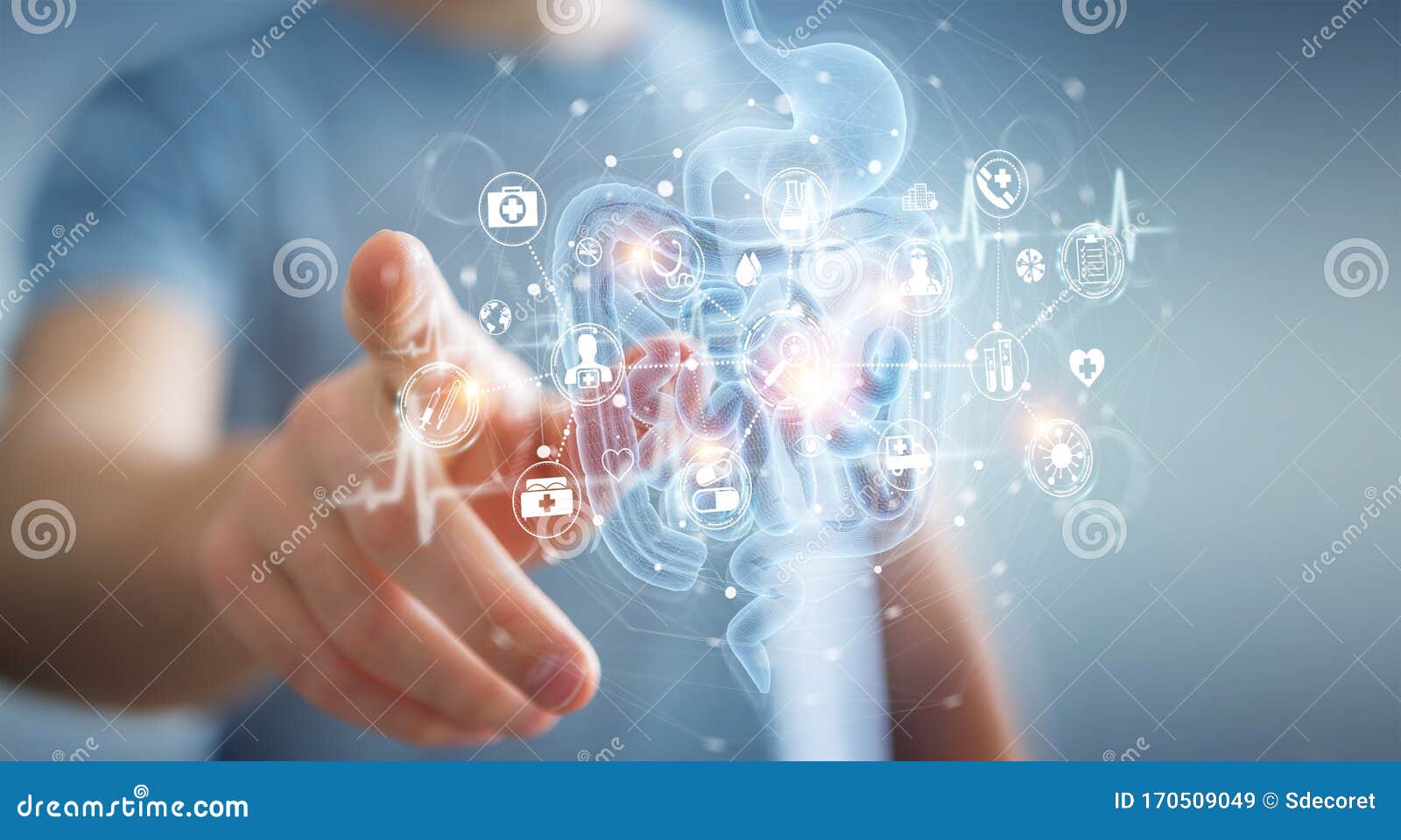 Man Using Digital X-ray of Human Intestine Holographic Scan Projection ...