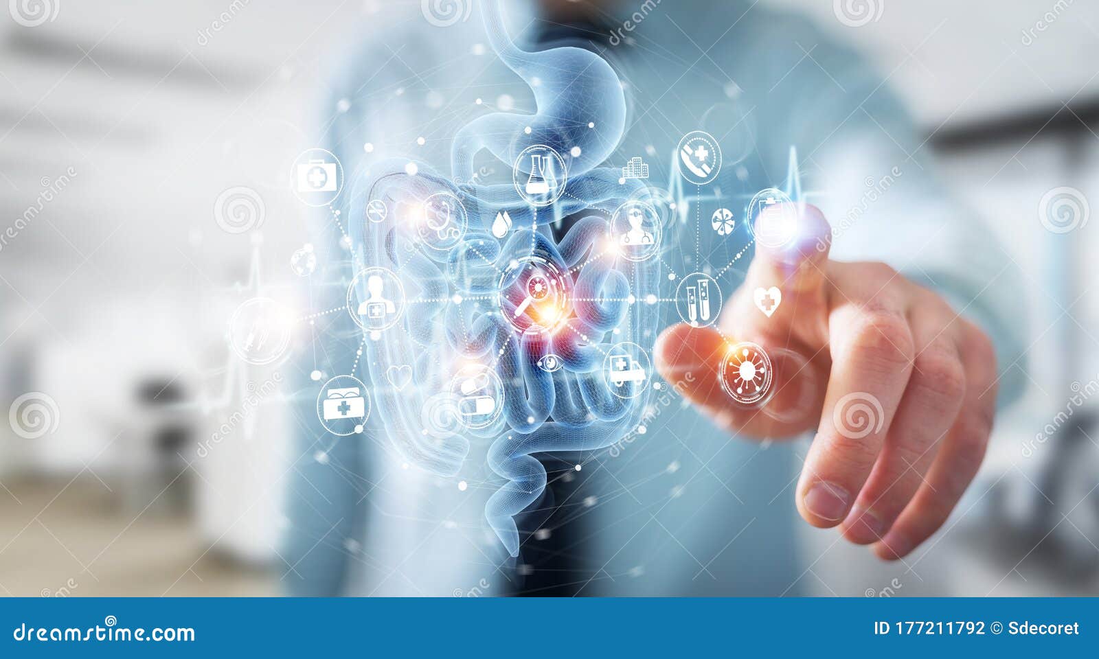 Man Using Digital X-ray of Human Intestine Holographic Scan Projection ...