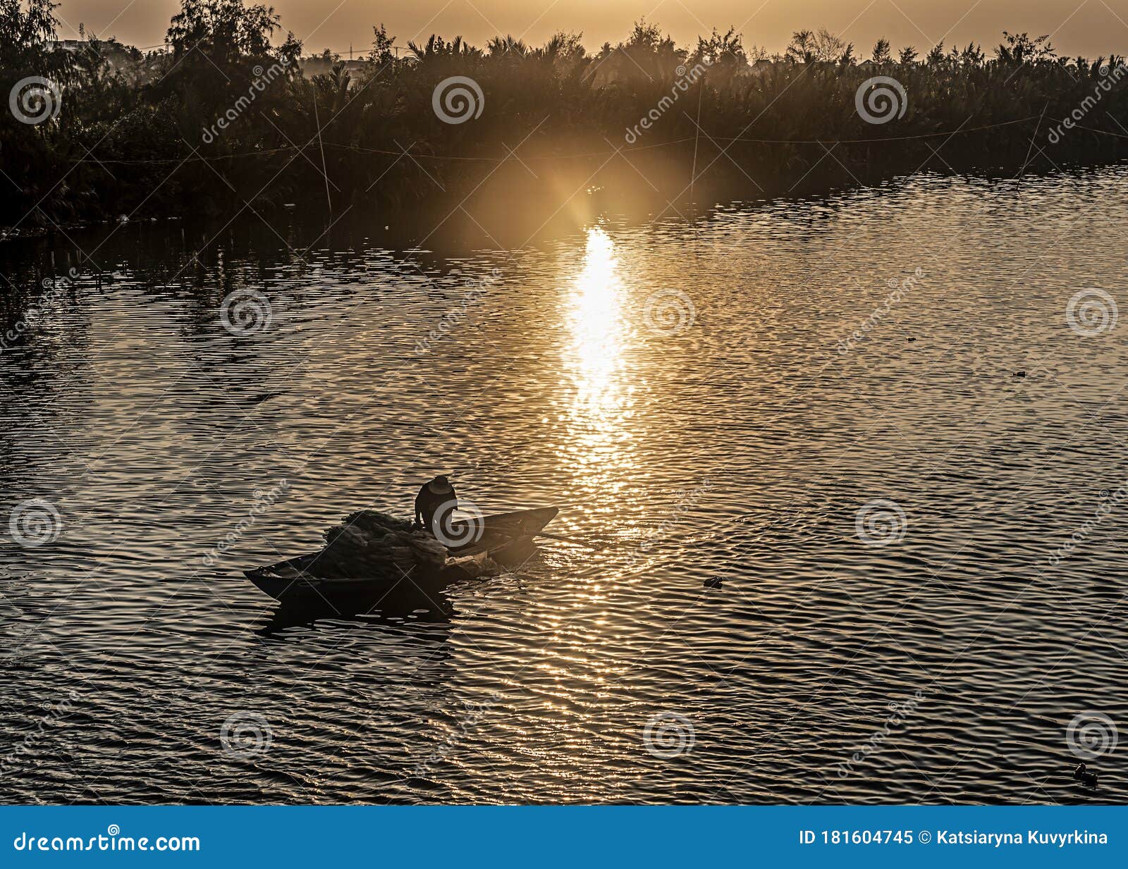 Man on Boat in Sea in Sunset Light Stock Image - Image of horizon ...