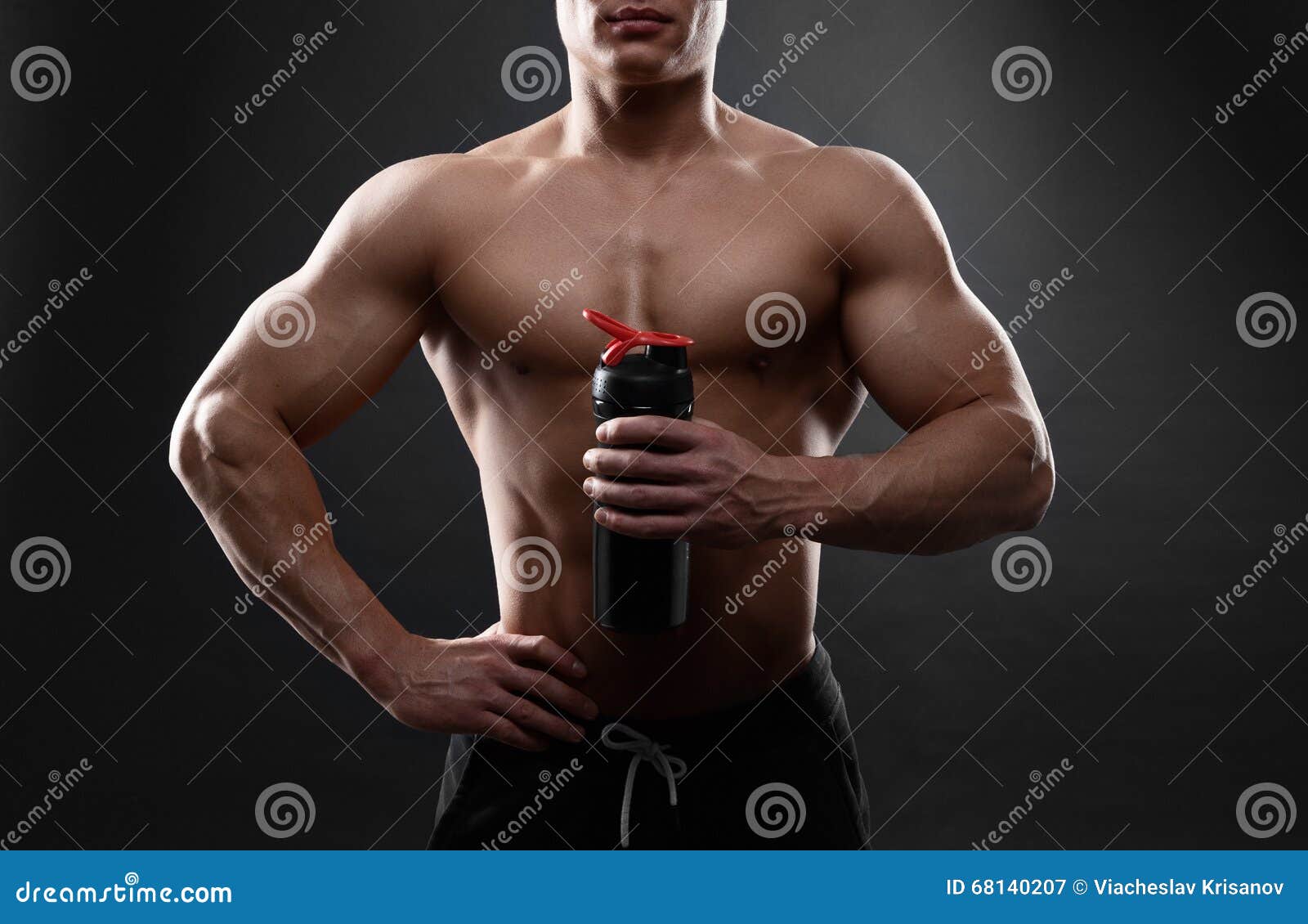 Man Bodybuilder is Holding a Shaker for Drinks Stock Image - Image of ...