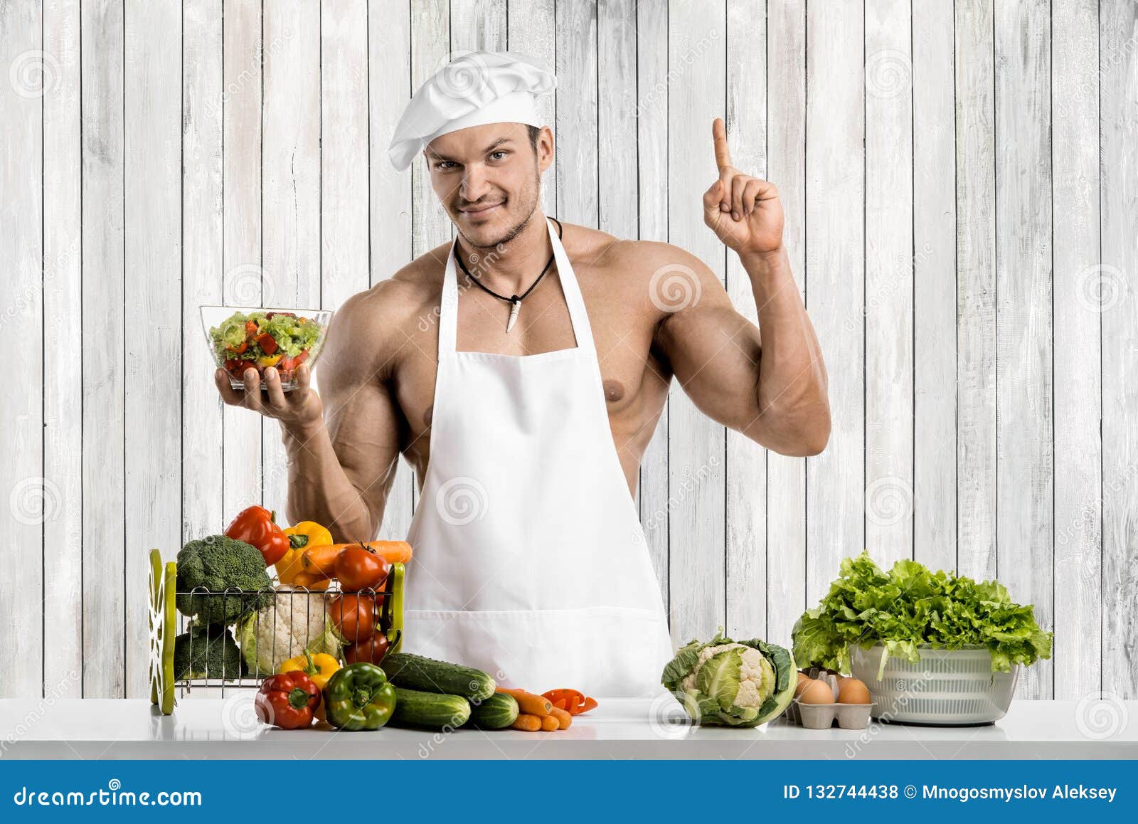 Man bodybuilder on kitchen stock photo. Image of horizontal - 132744438