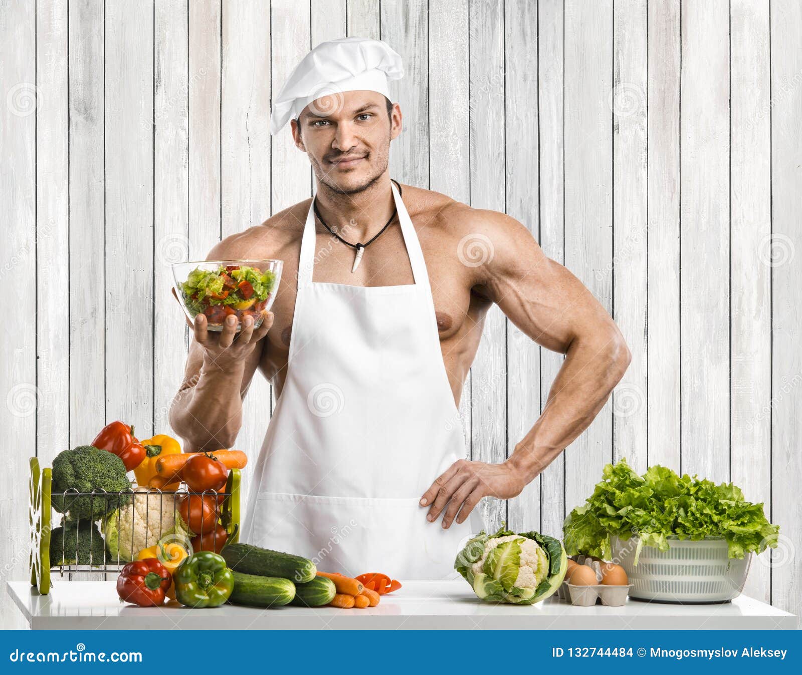 Man bodybuilder on kitchen stock photo. Image of concoction - 132744484