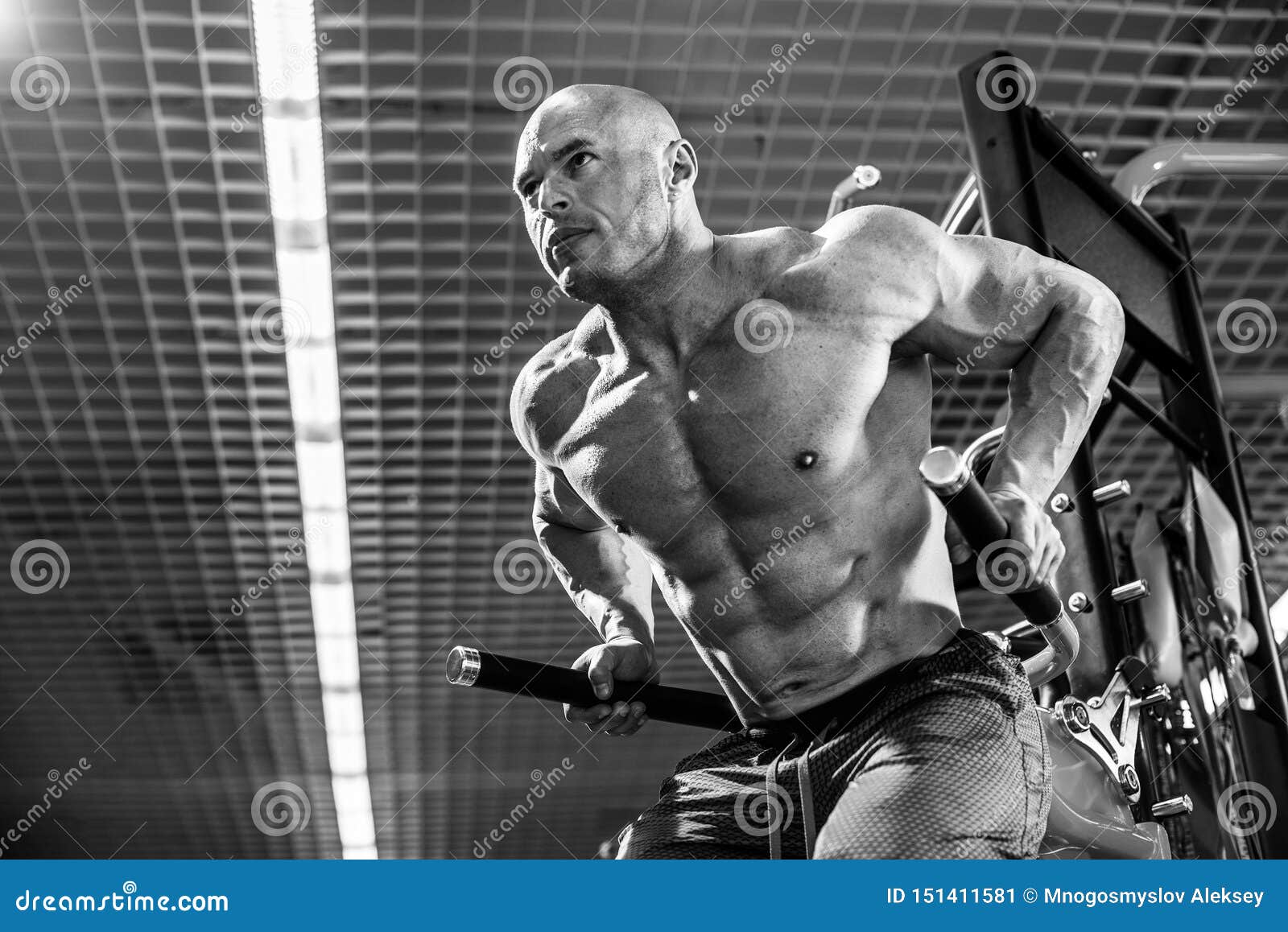 Man Bodybuilder Perform Exercise Stock Image - Image of lifestyle, bars ...