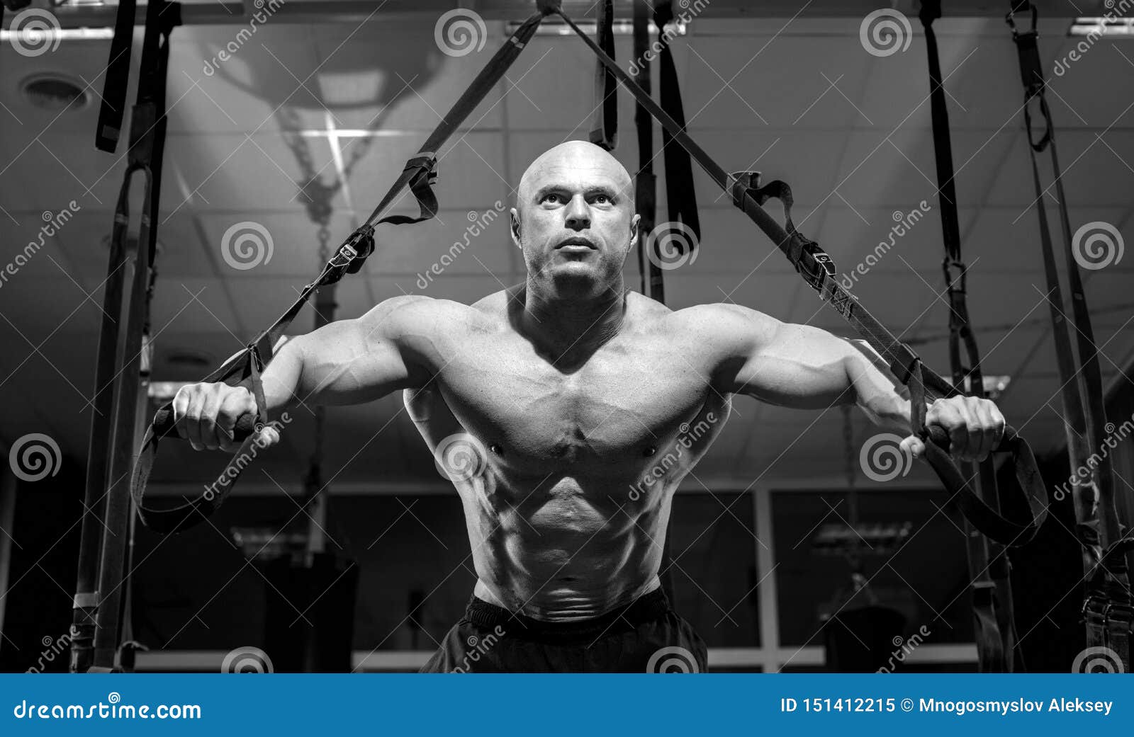 Man Bodybuilder Perform Exercise Stock Image - Image of push, barbell ...