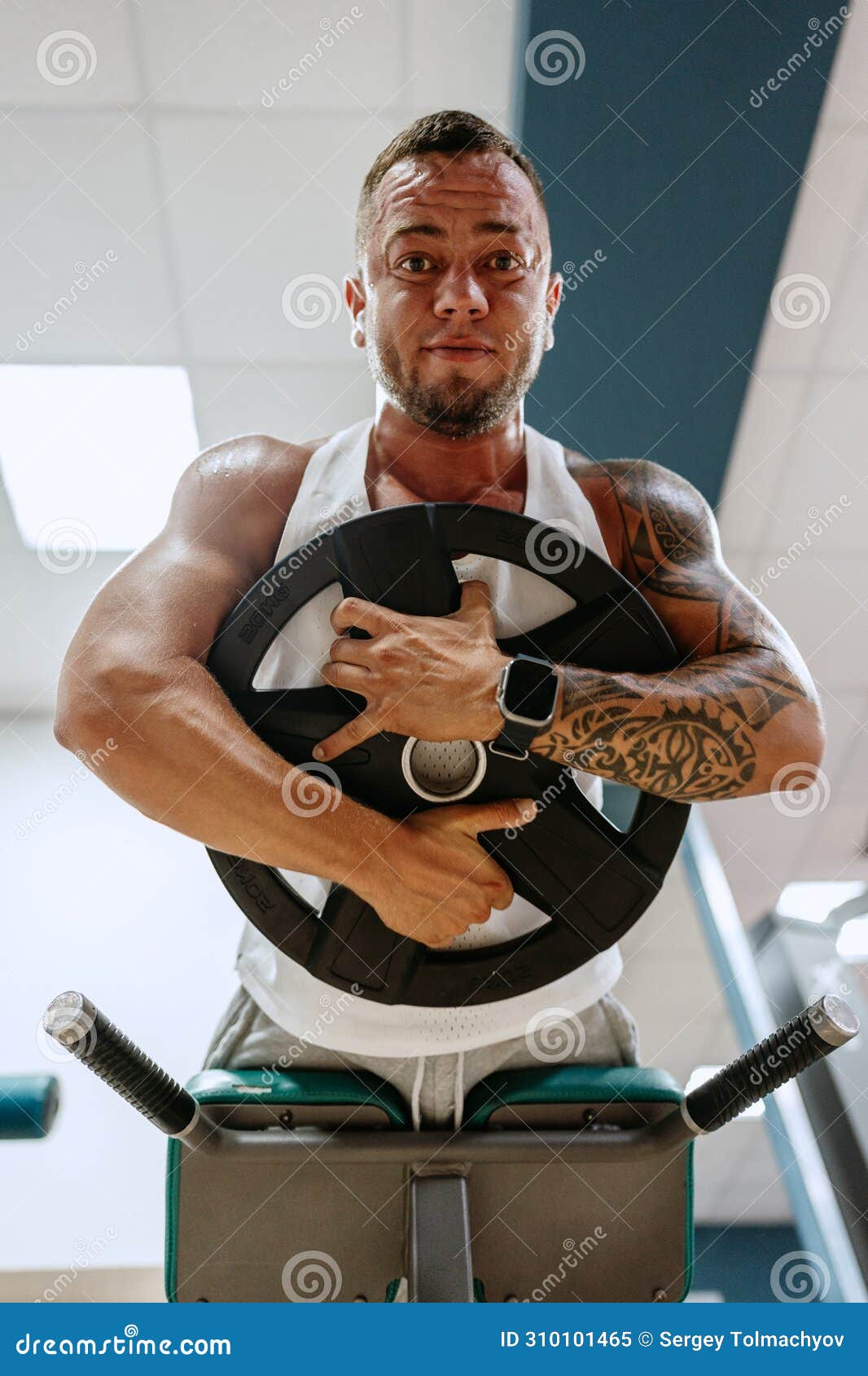 Man Bodybuilder in White Shirt Training in a Gym Portrait Stock Image ...