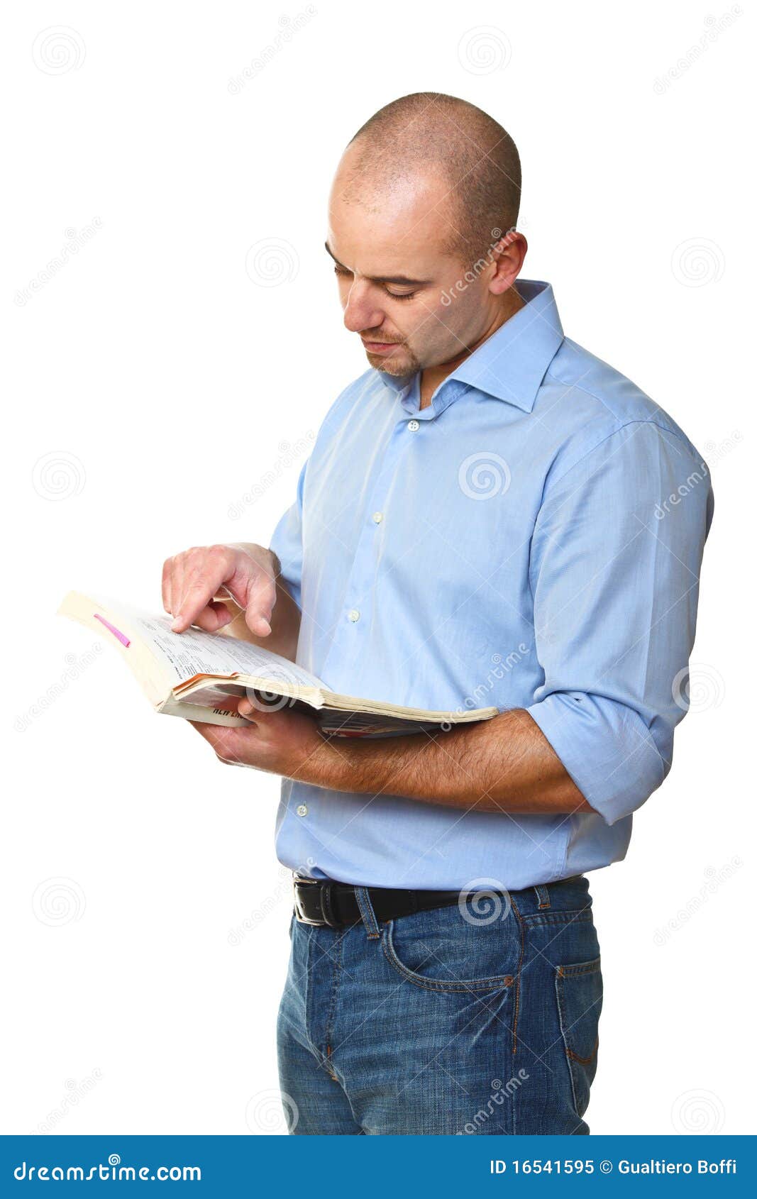 Man with book stock image. Image of portrait, white, read - 16541595