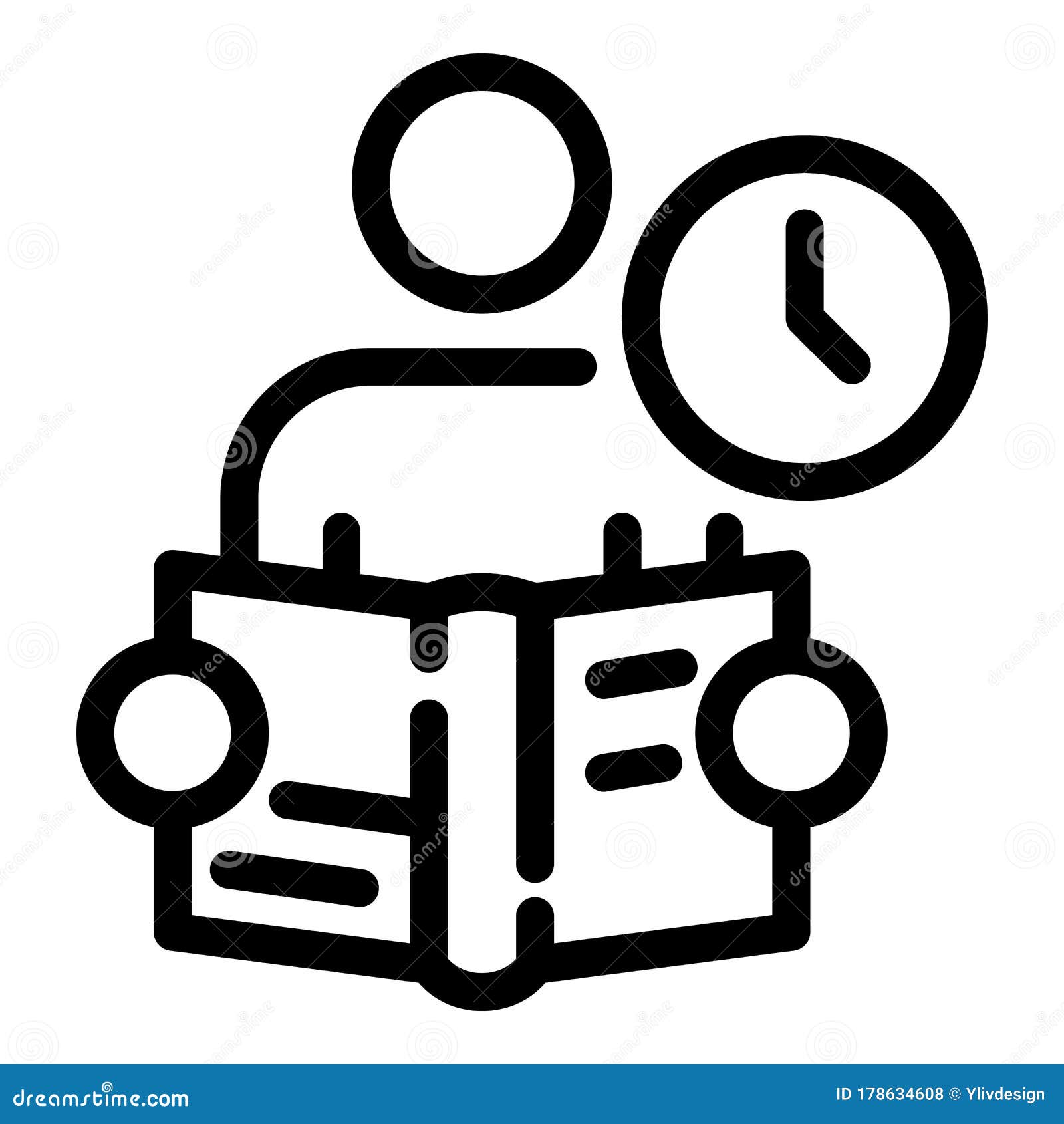 Man with a Book and a Clock Icon, Outline Style Stock Vector ...