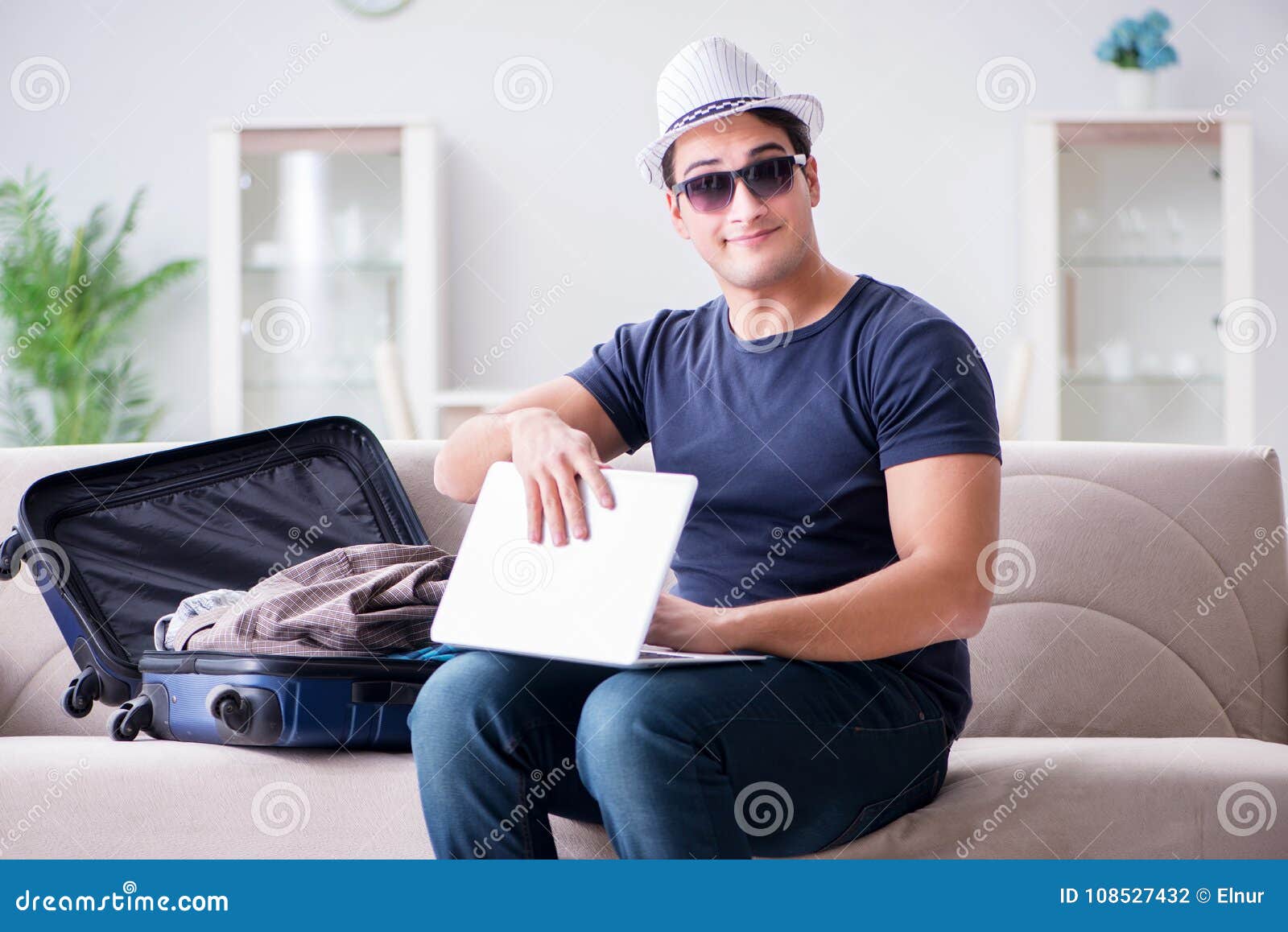 The Man Booking Online His Travel Flight and Hotel Stock Photo - Image ...