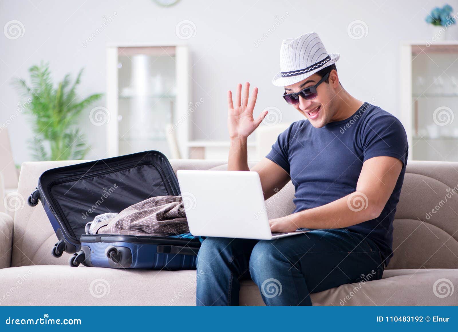 The Man Booking Online His Travel Flight and Hotel Stock Photo - Image ...