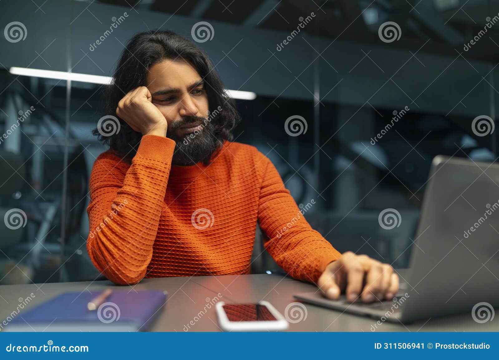 Man Bored at Work on Laptop Stock Image - Image of corporate, peaceful ...