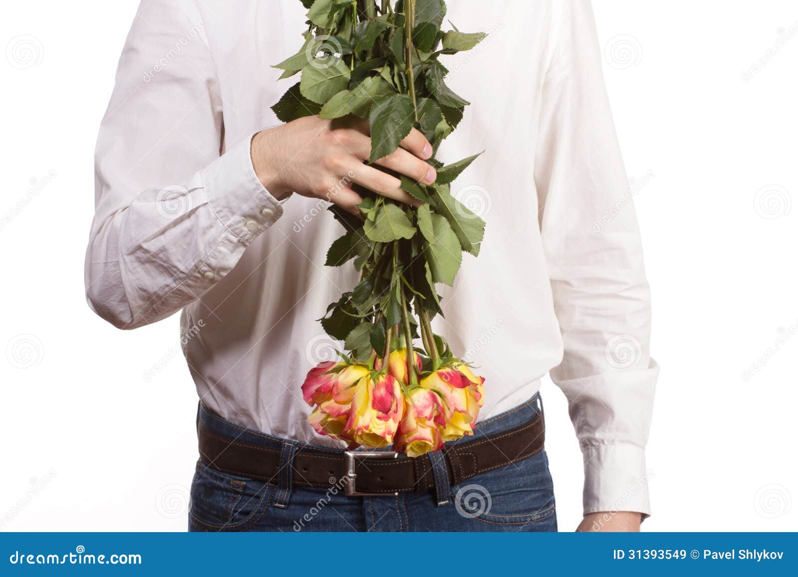 Man with Bouquet of Red Roses. Stock Image - Image of isolated, holiday ...