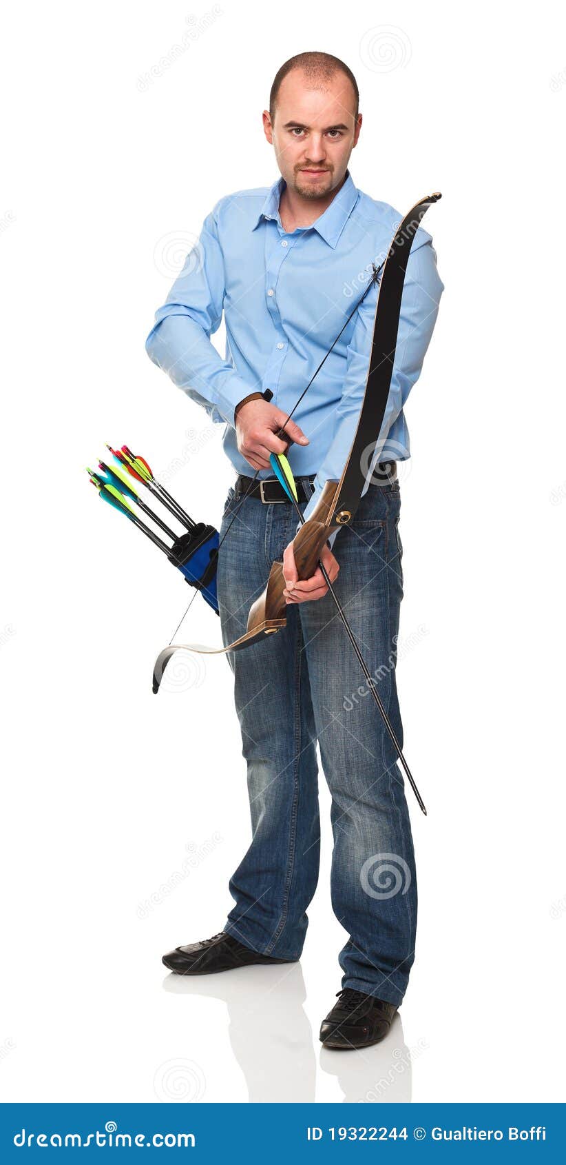 Man with bow stock photo. Image of sport, game, isolated - 19322244