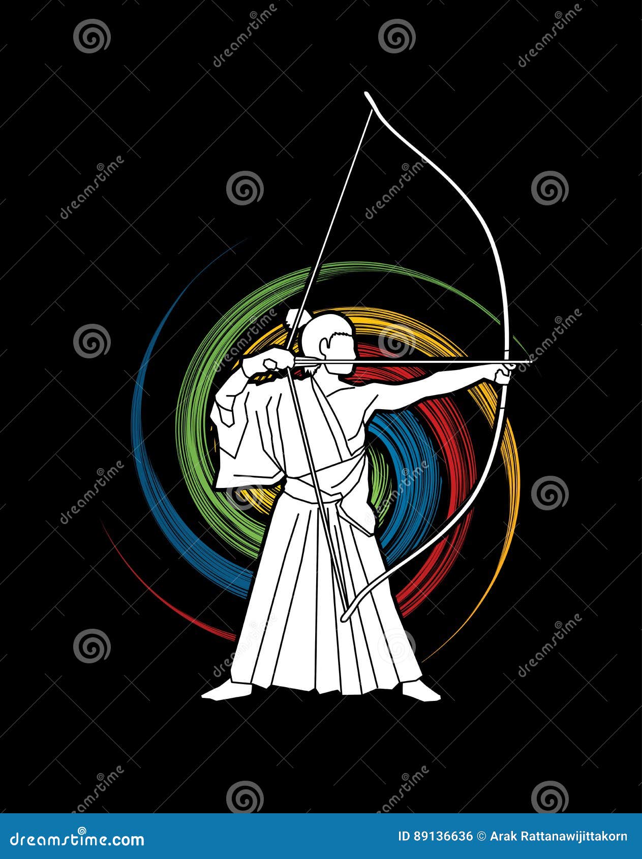 Man bowing Kyudo stock vector. Illustration of design - 89136636