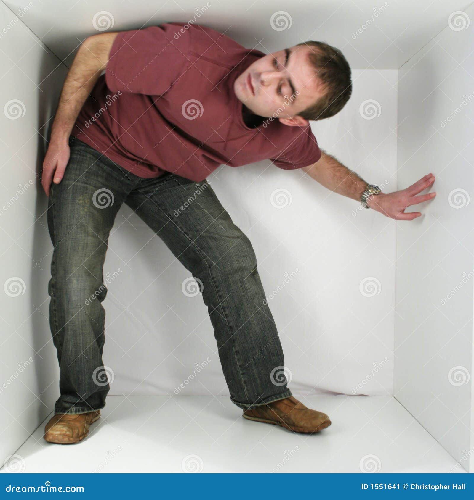 Man in a box stock image. Image of segment, narrow, shock - 1551641