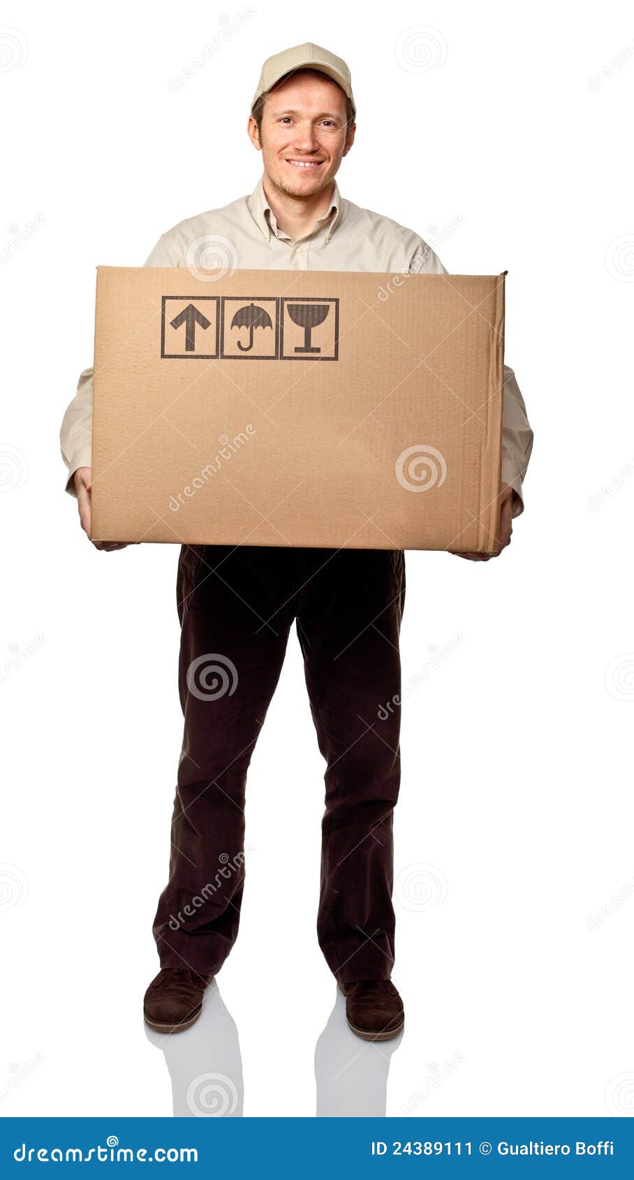Man with box stock image. Image of smile, uniform, labor - 24389111