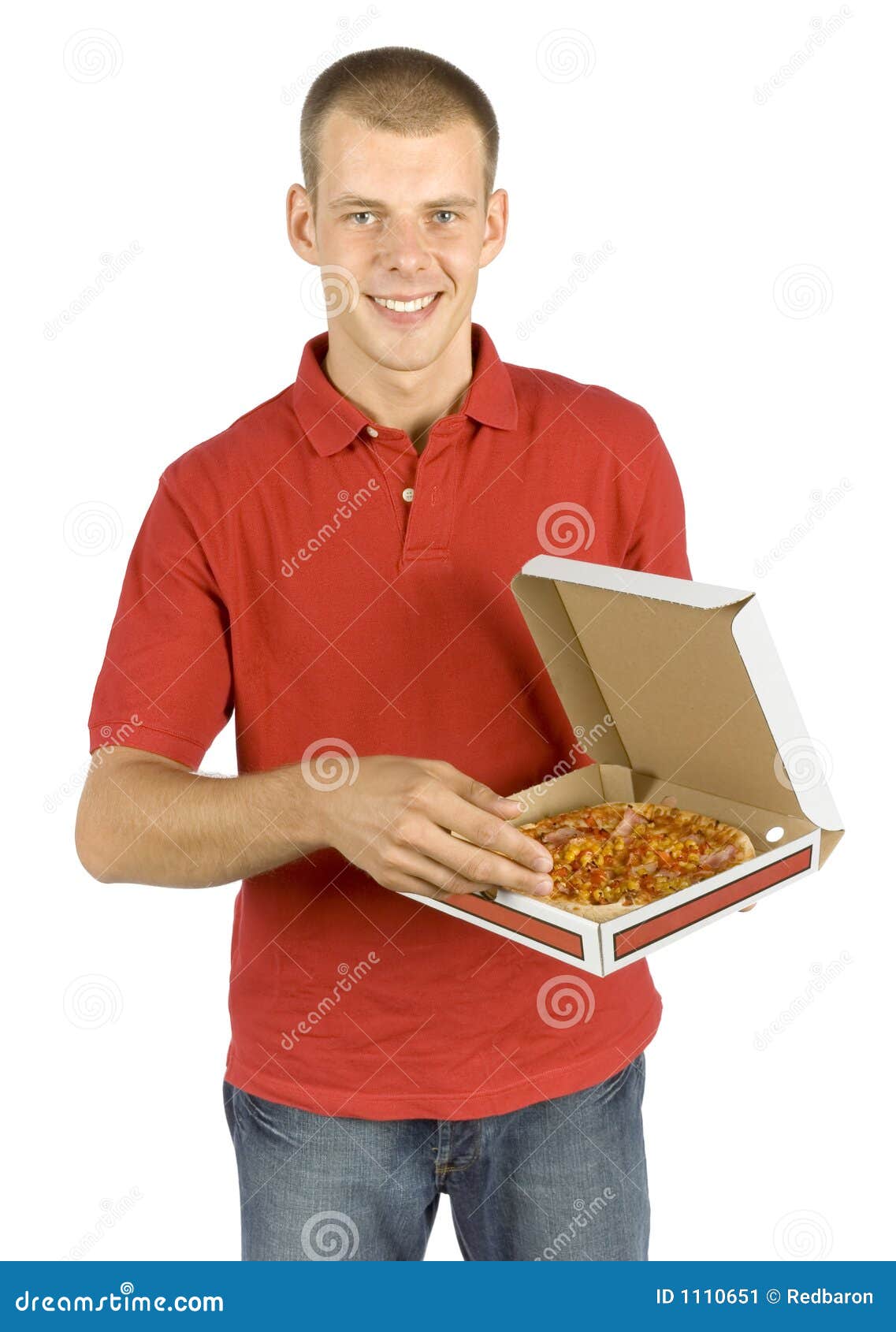 Man with box of pizza stock image. Image of keen, consume - 1110651