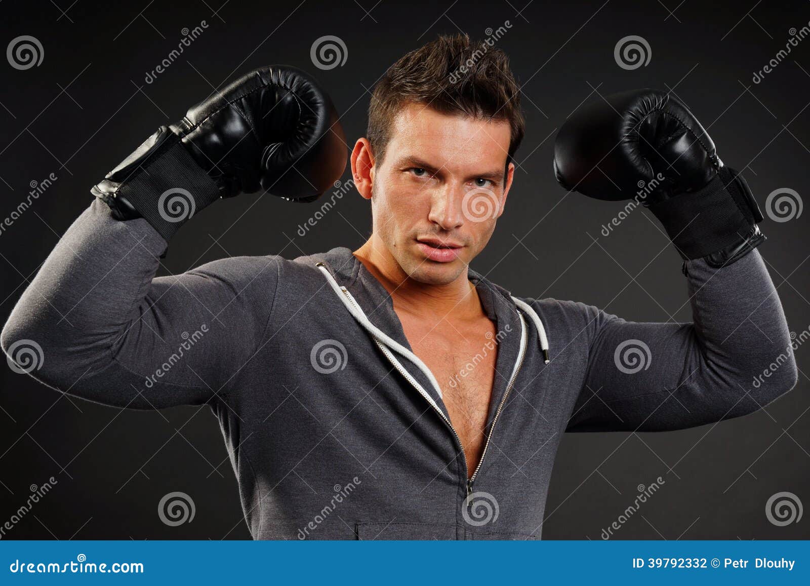 Man with boxer gloves stock photo. Image of building - 39792332