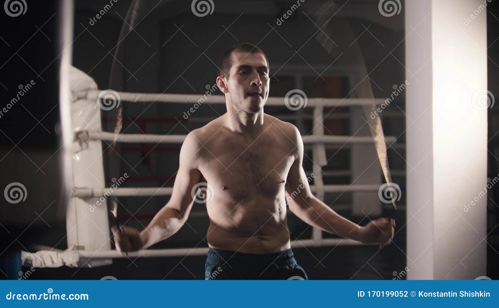 A Man Boxer Jumping Over the Rope Stock Photo - Image of power ...