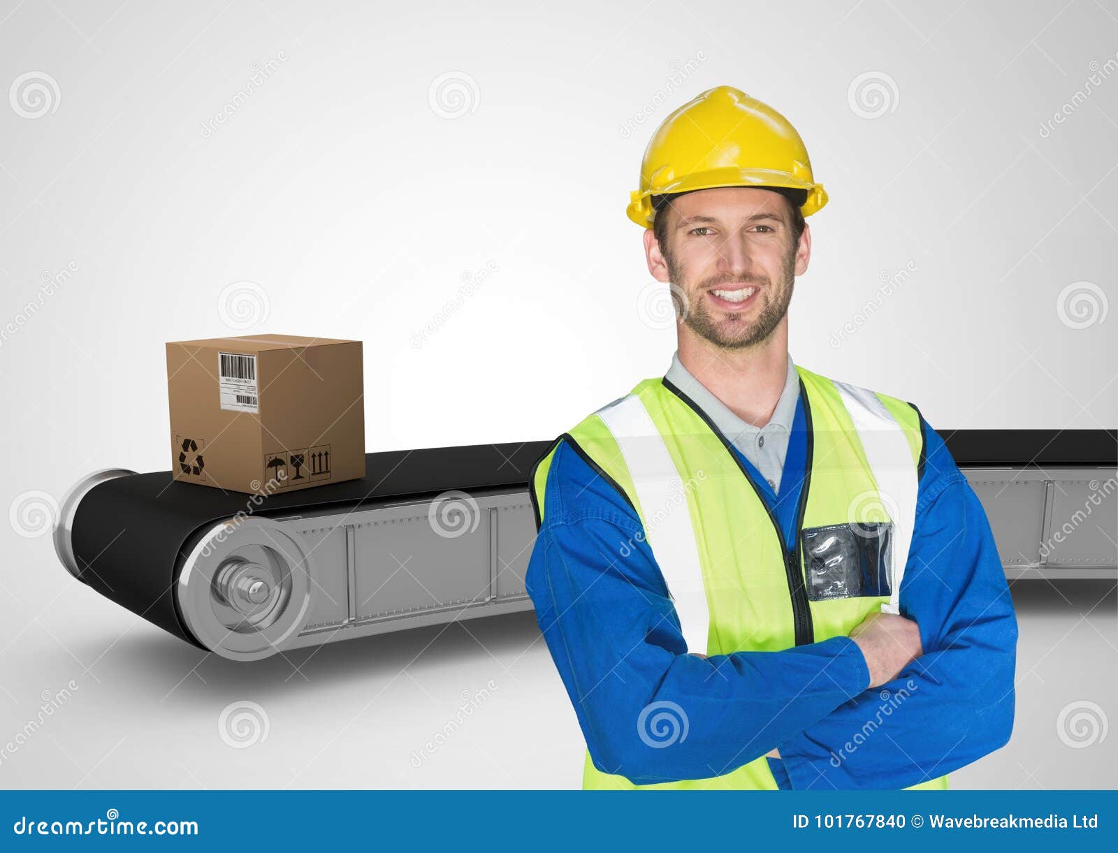 Man with Boxes on Conveyor Belt Stock Photo - Image of folded, factory ...