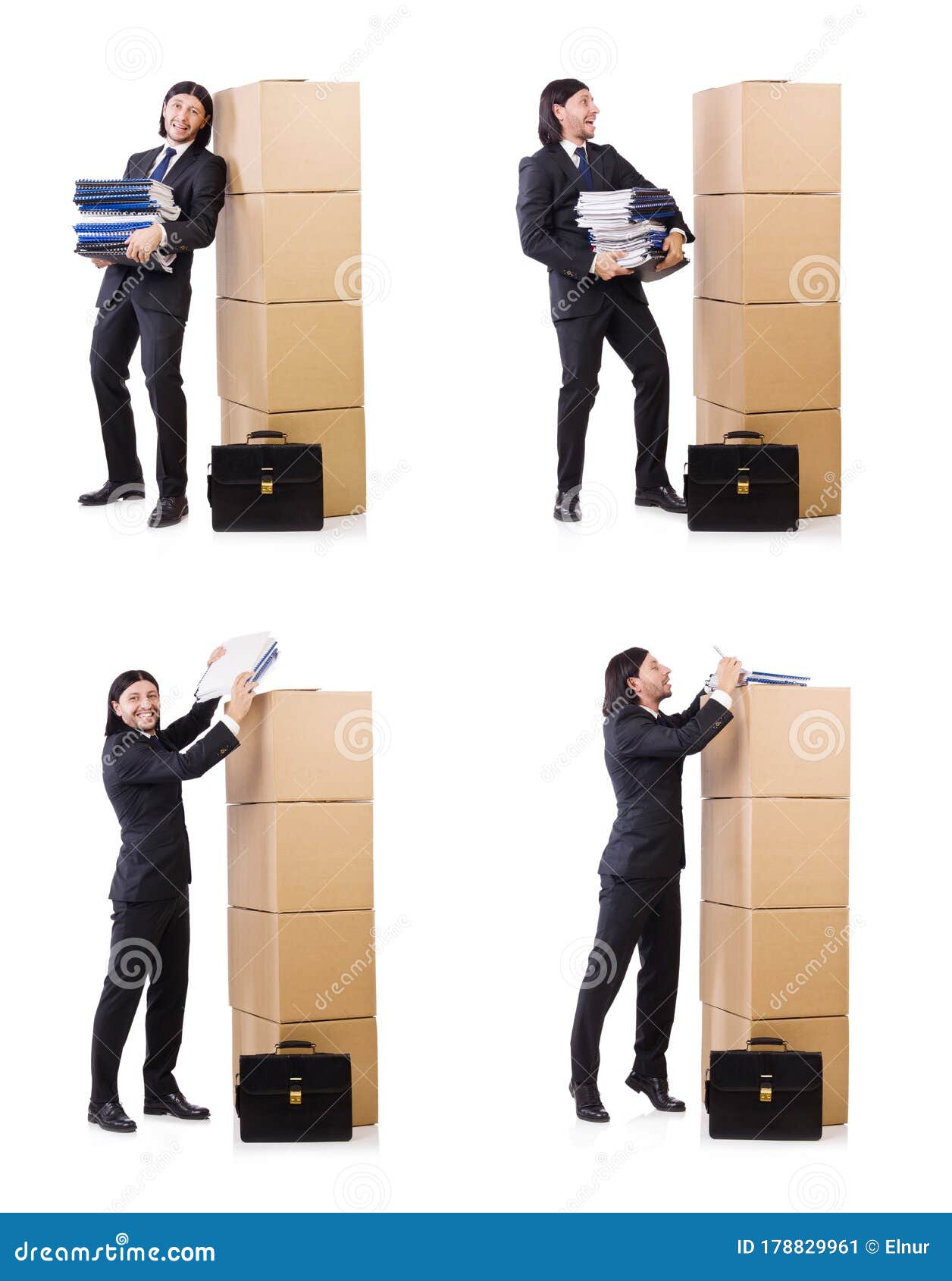 Man with Boxes Full of Work Stock Image - Image of overtime, collage ...