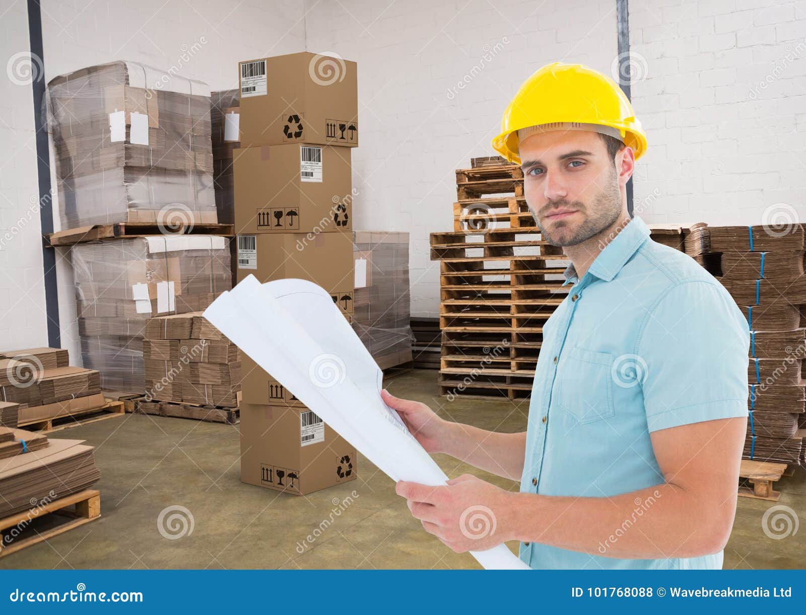 Man with Boxes in Warehouse Stock Photo - Image of confident ...