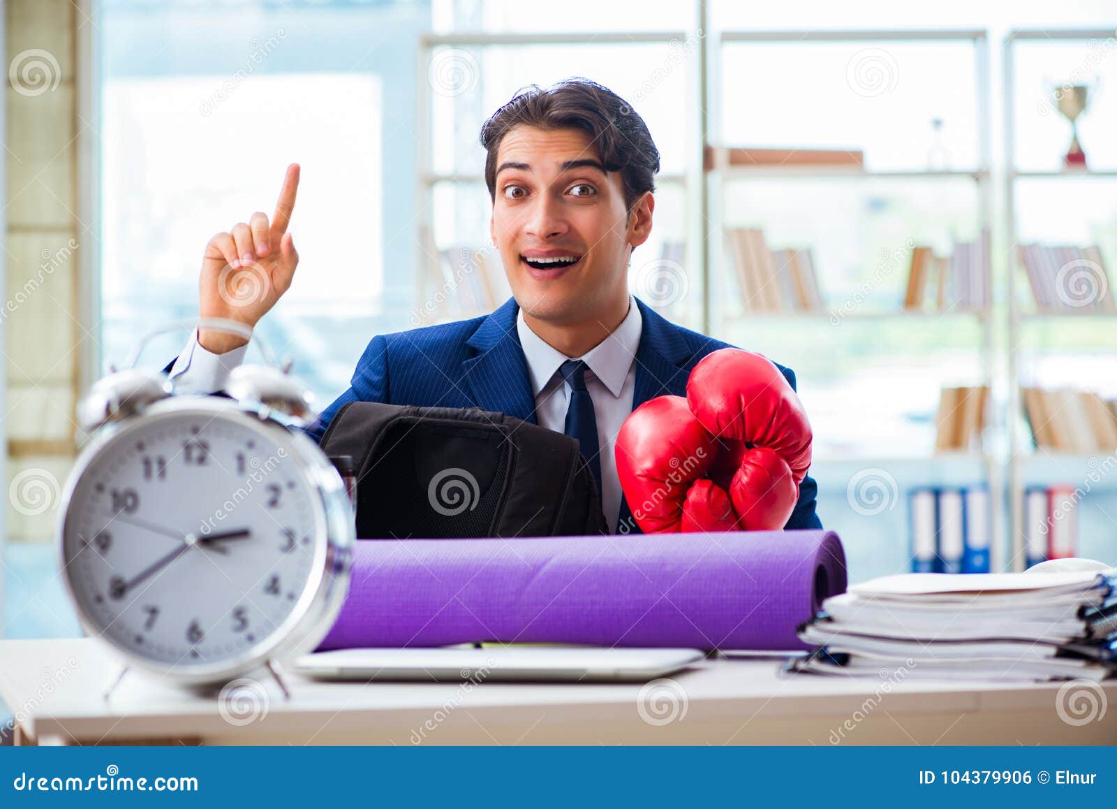 The Man with Boxing Gloves in the Office Stock Photo - Image of ...