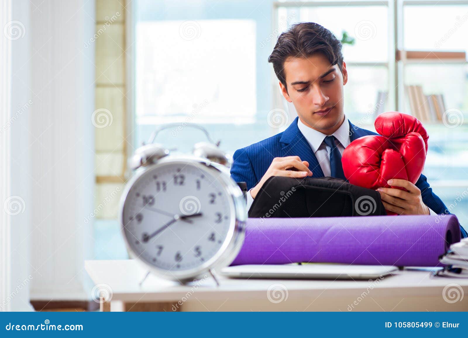 The Man with Boxing Gloves in the Office Stock Image - Image of ...