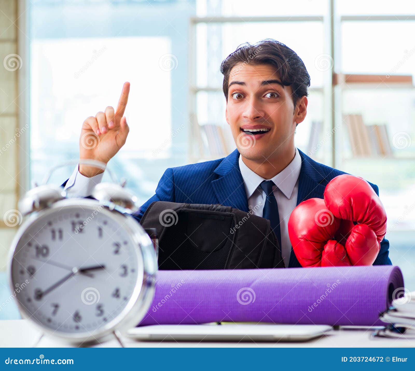 Man with Boxing Gloves in the Office Stock Photo - Image of exercise ...