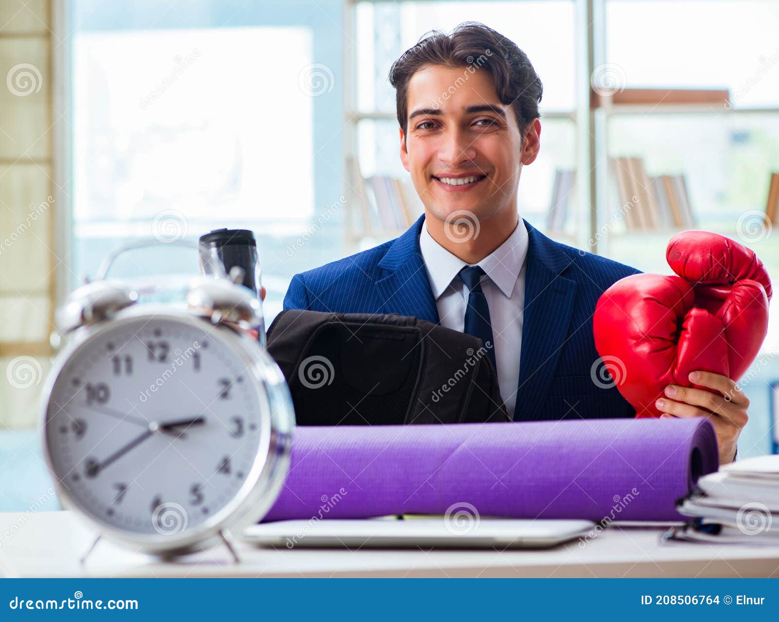 Man with Boxing Gloves in the Office Stock Photo - Image of office ...