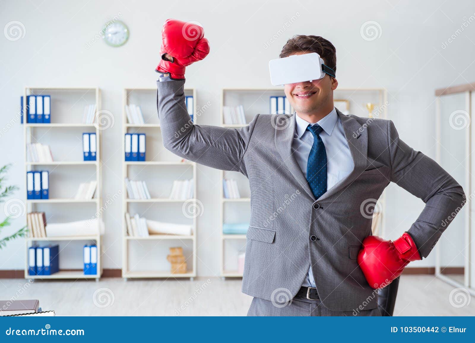 The Man Boxing in the Office with Virtual Reality Goggles Stock Photo ...
