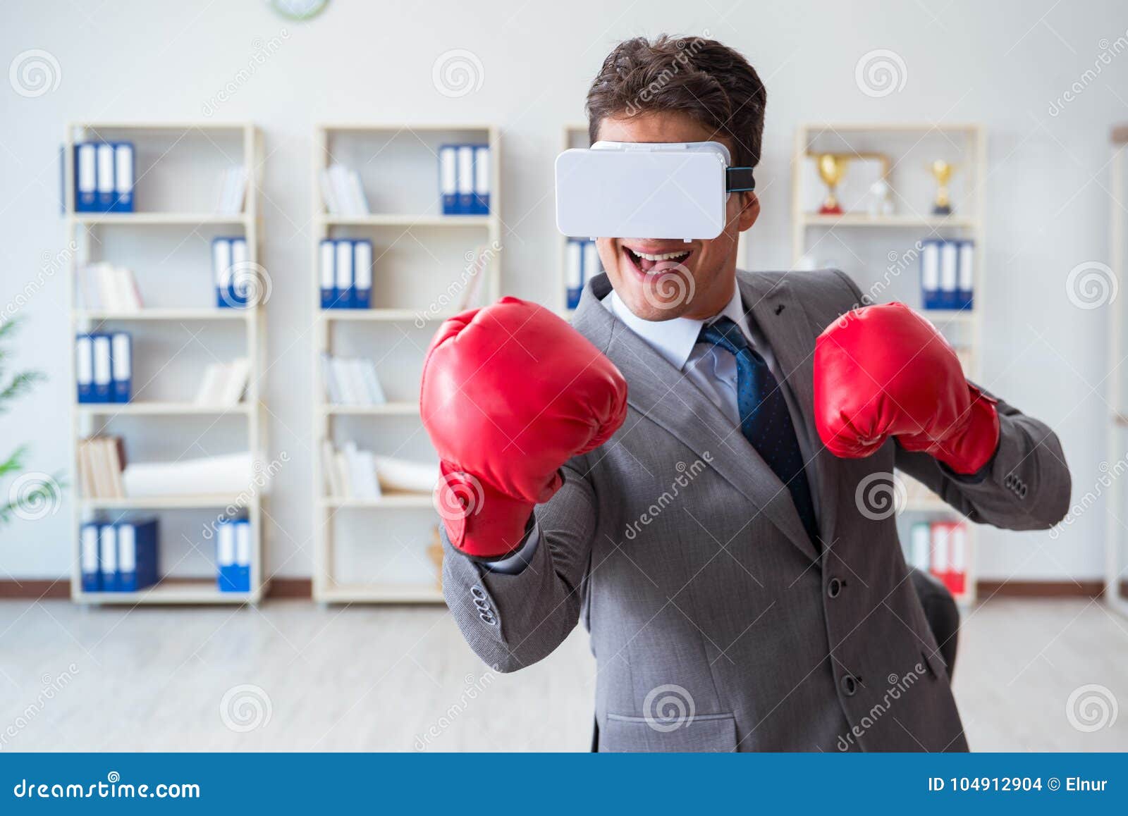 The Man Boxing in the Office with Virtual Reality Goggles Stock Photo ...