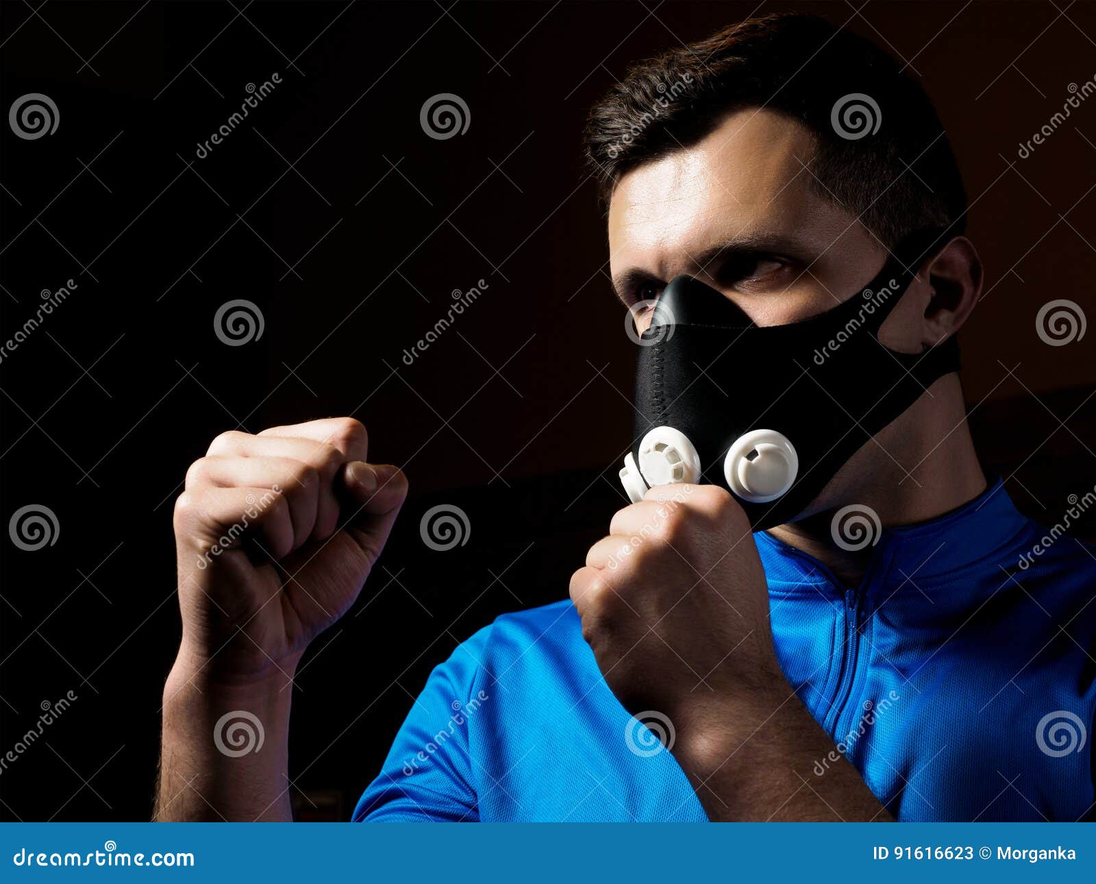 Man Boxing in Training Mask Stock Image - Image of handsome ...