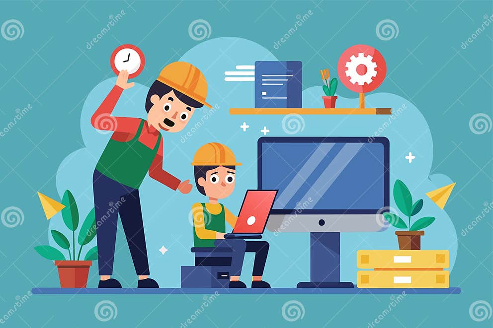 A Man and a Boy are Fixing Computer Errors Together, Workers are Fixing ...