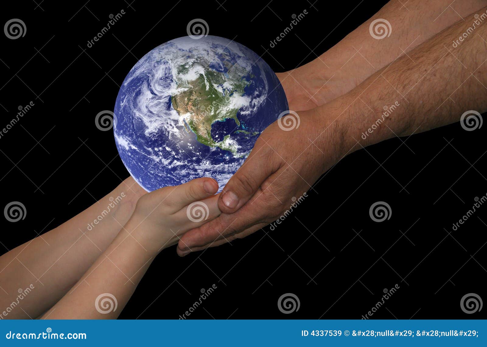 Man and Boy Holding World on Black Background Stock Image - Image of ...