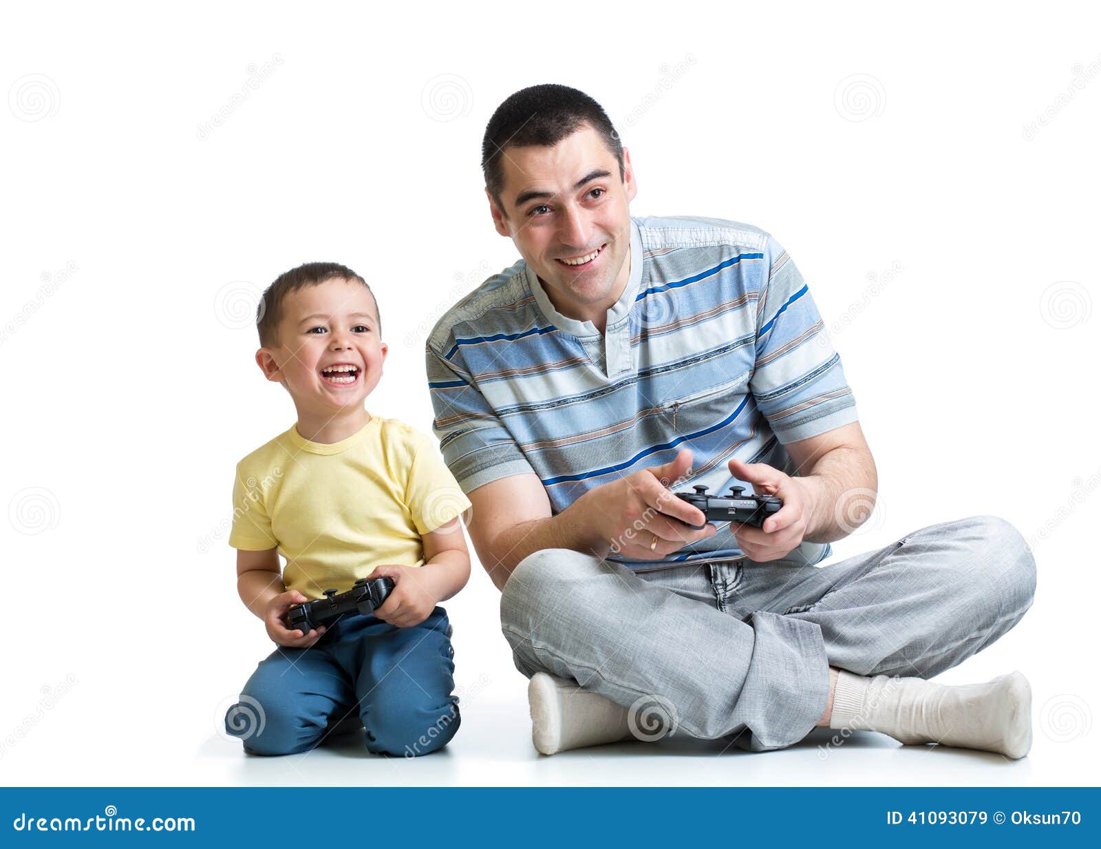 Man and Boy Play with a Playstation Together Stock Image - Image of ...