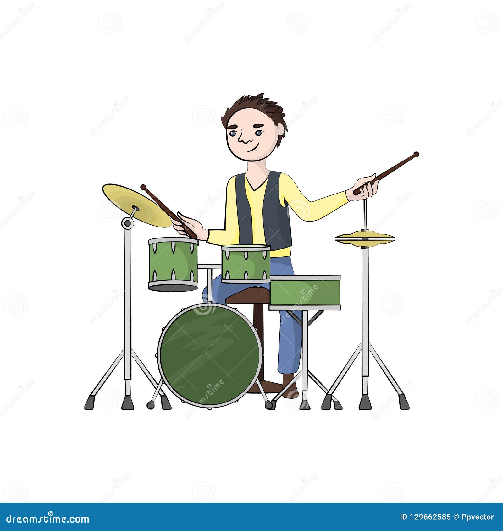 Man Boy Plays the Drum Set. Vector Color Illustration Stock Vector ...