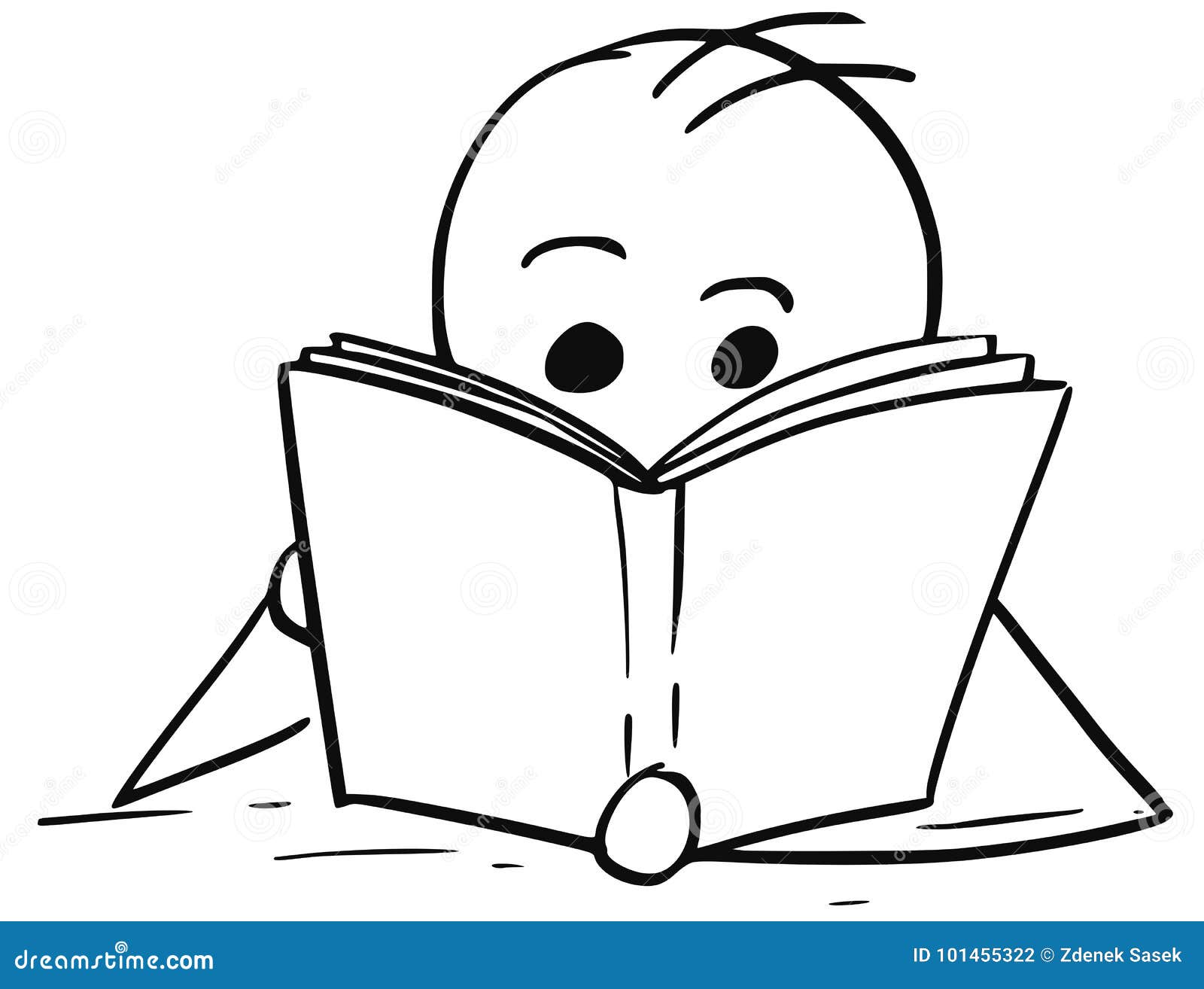 Man or Boy Reading a Book stock vector. Illustration of stick - 101455322