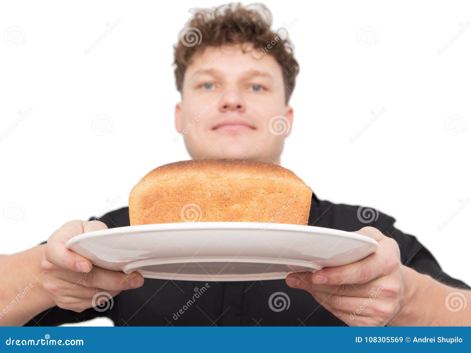 Man with Bread on a White Background Stock Image - Image of hand ...