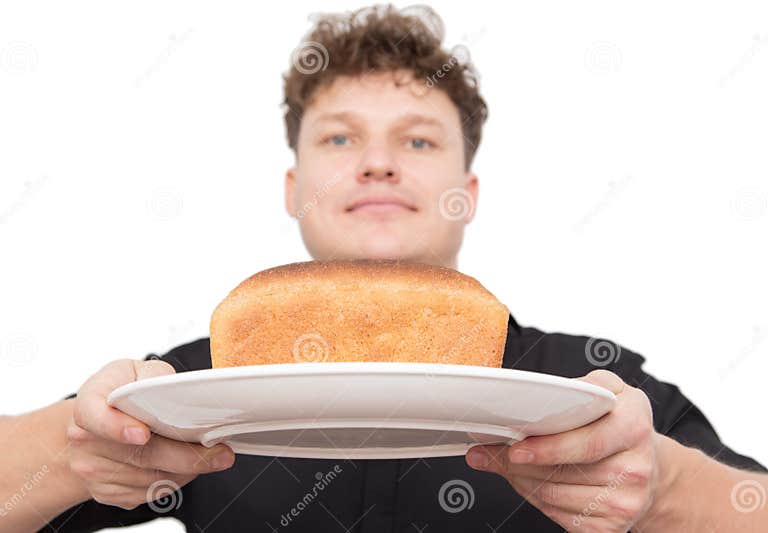 Man with Bread on a White Background Stock Image - Image of hand ...
