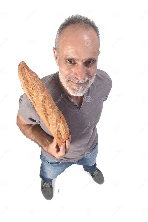 Man with Bread on White Background Stock Photo - Image of senior ...
