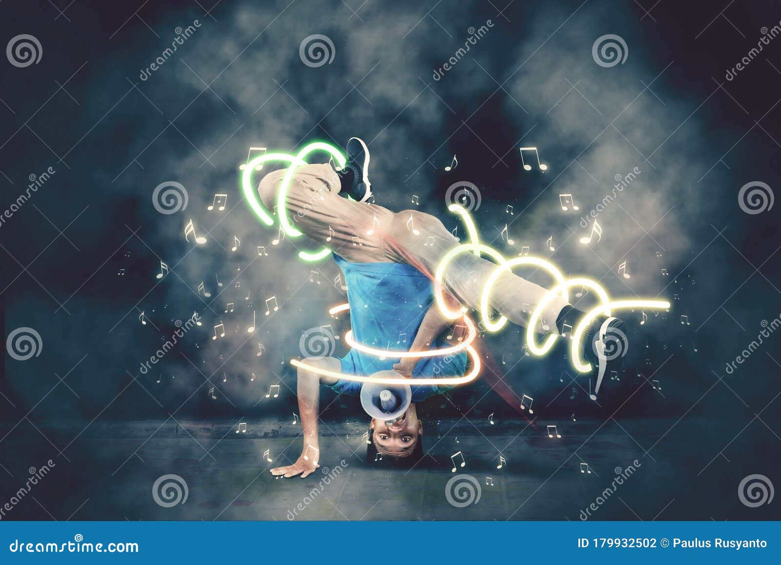 Man Break Dancing while Screaming with Megaphone Stock Photo - Image of ...