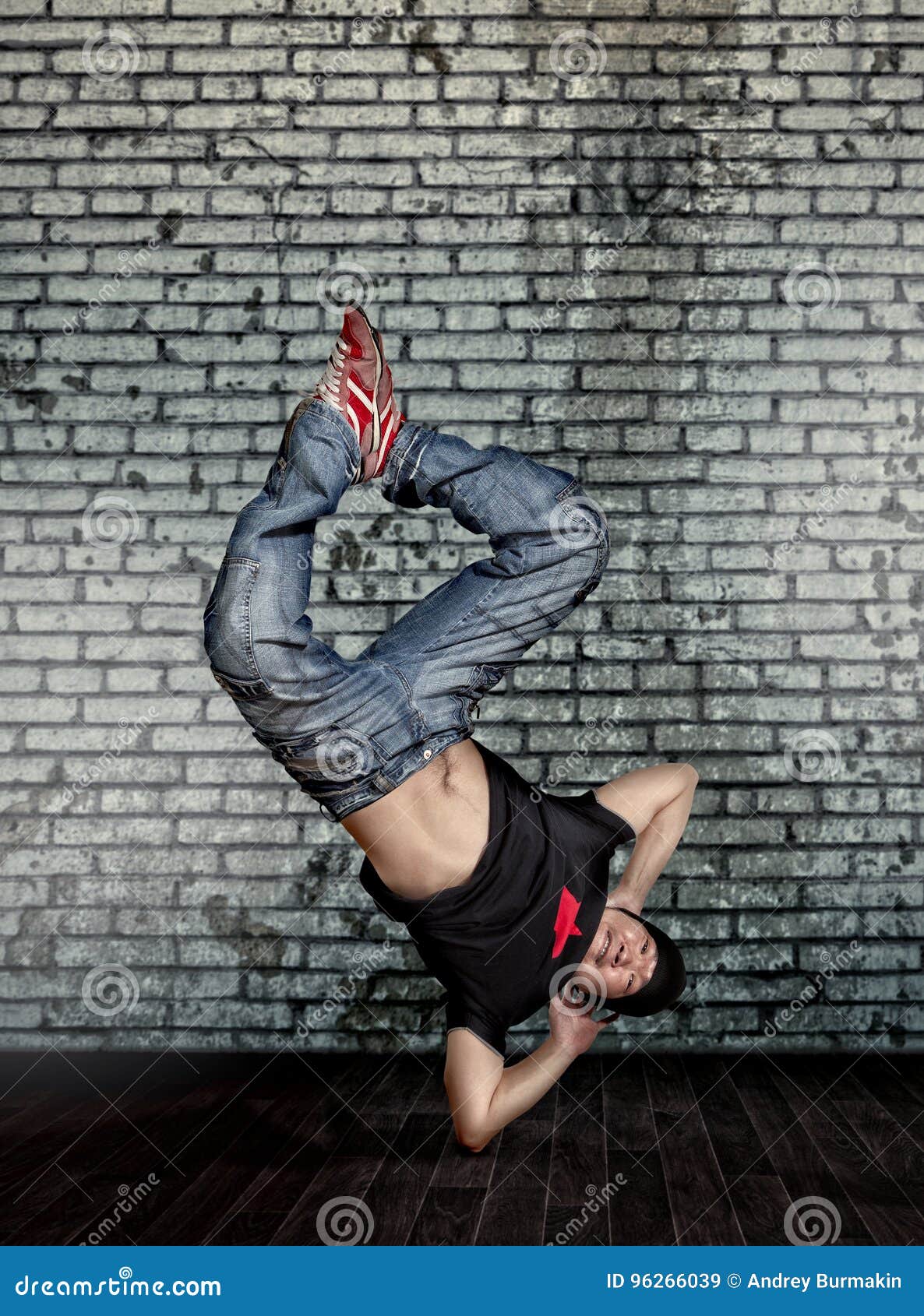 Man Break Dancing on Wall Background Stock Image - Image of elbow ...