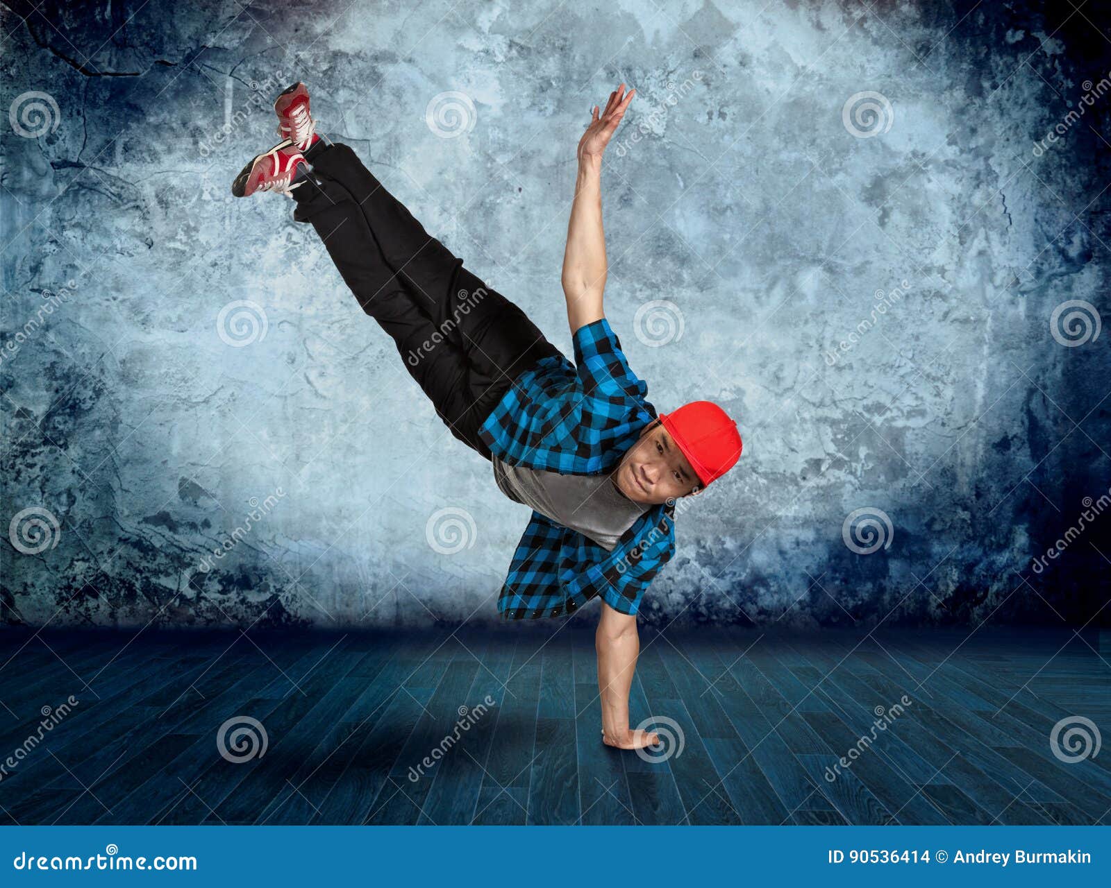 Man Break Dancing on Wall Background Stock Photo - Image of indoors ...
