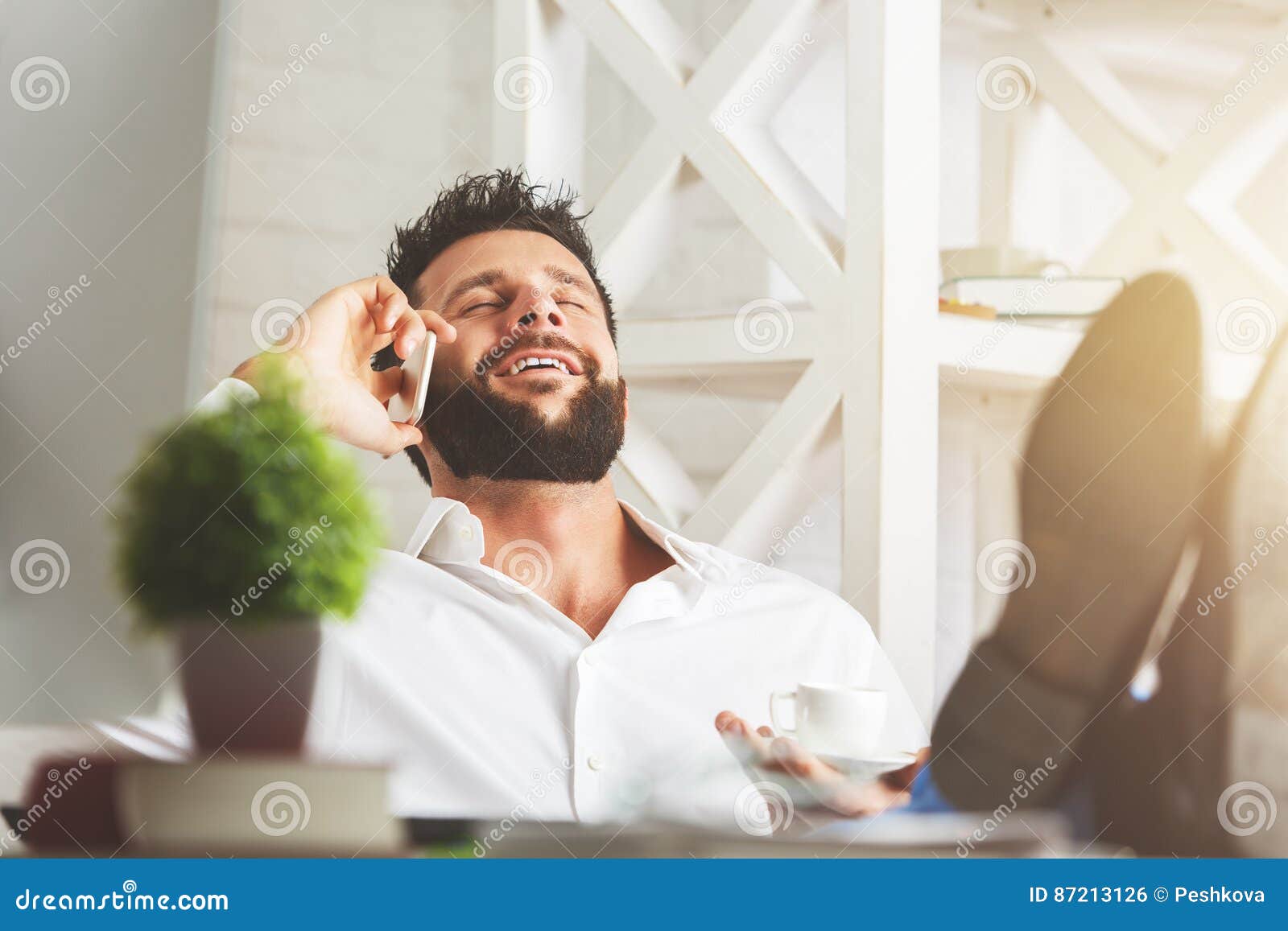 Man on break stock photo. Image of coffee, closeup, background - 87213126