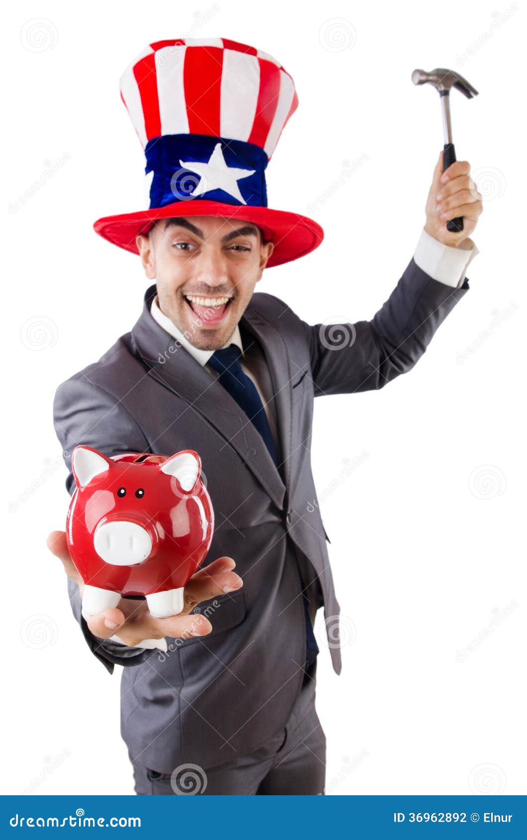 Man breaking the bank stock photo. Image of piggy, pension - 36962892
