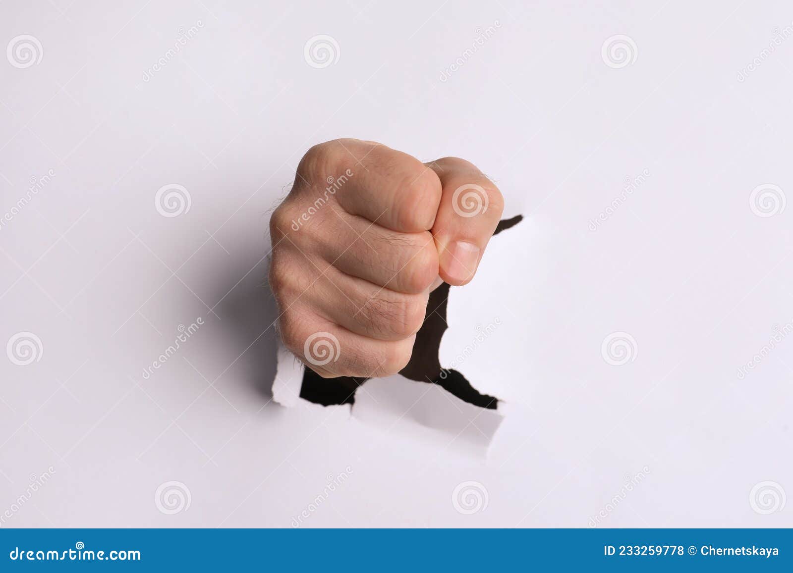 Man Breaking through White Paper with Fist, Closeup Stock Photo - Image ...