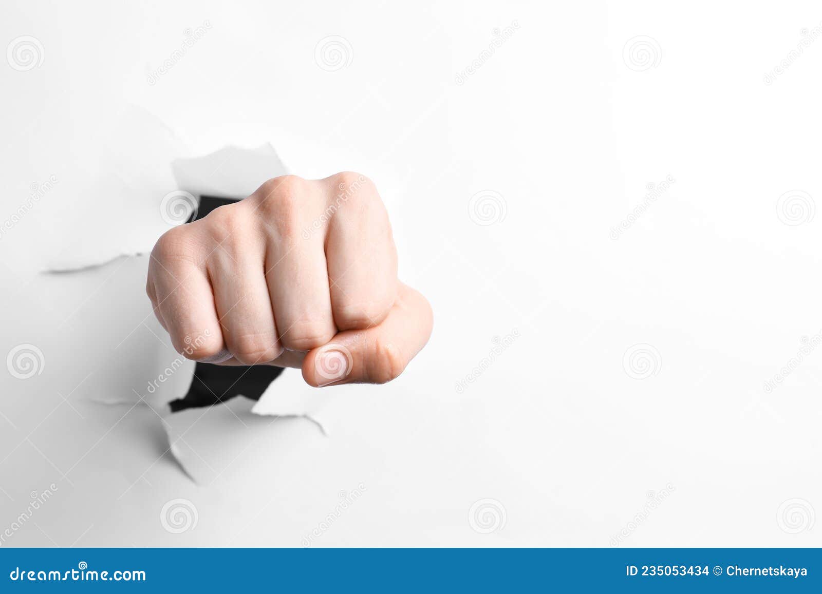 Man Breaking through White Paper with Fist, Closeup. Space for Text ...