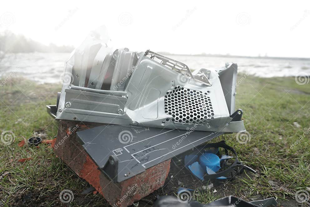 Man Breaks a Hammer System Unit Computer. Man with a Sledge Hammer and ...